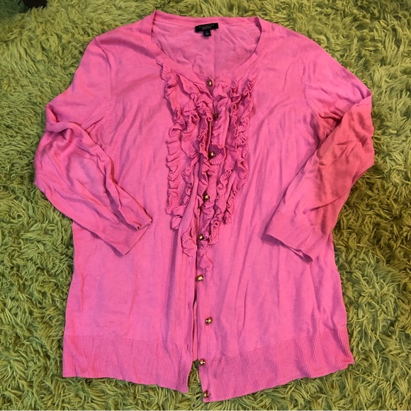 Talbots | Sweaters | Talbots Pink Ruffled Cardigan Sweater Petite ...